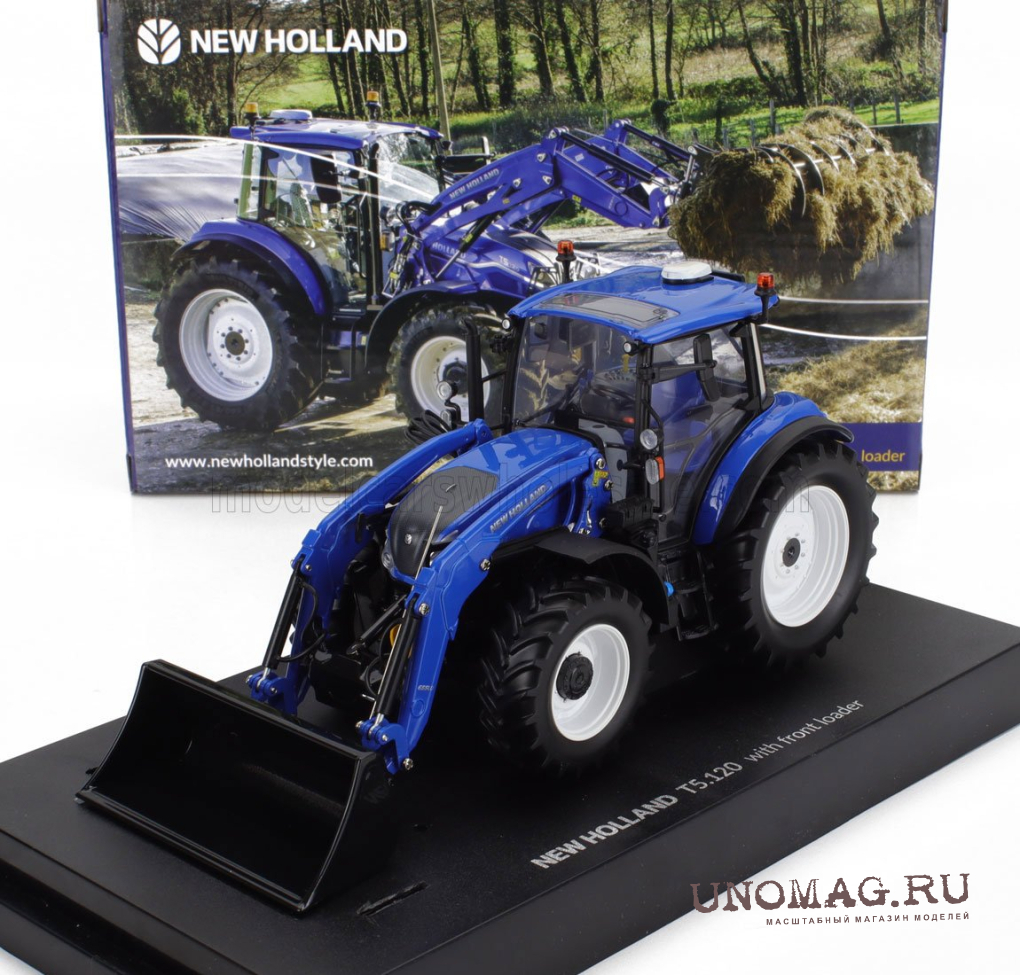 NEW HOLLAND T5.120 Tractor With Front Scraper (2018), Blue Black