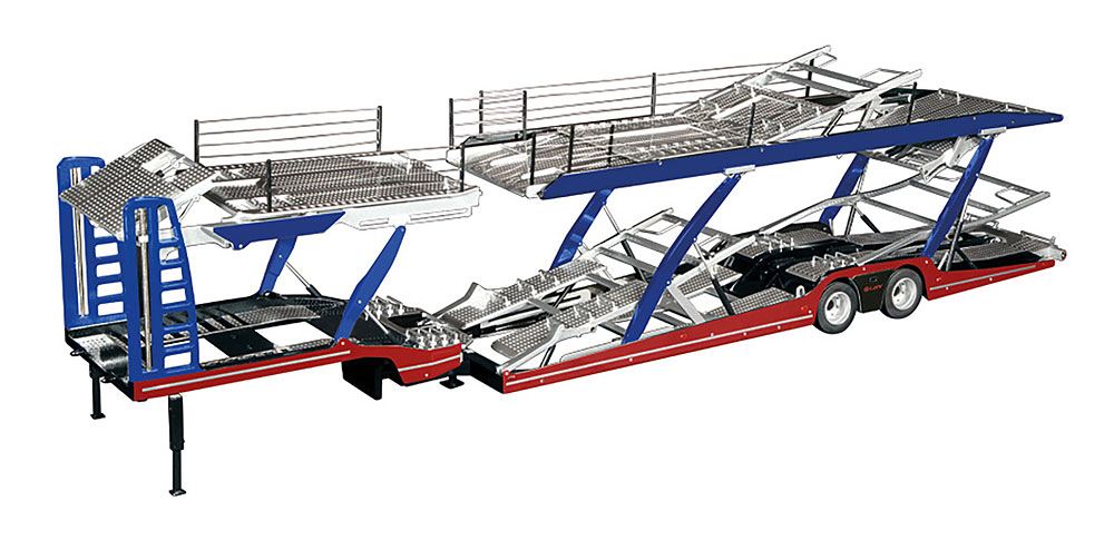 LOHR Autotransporter Auflieger, rot/blau/silber